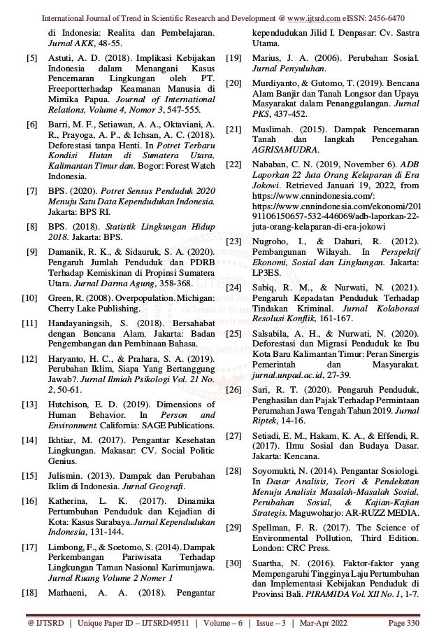 The Phenomenon of the Population Explosion and its Challenge in Indonesia The Living Environment ...