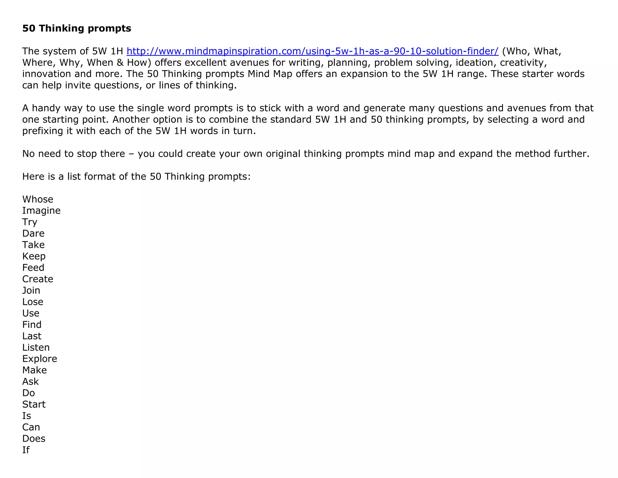 50 Thinking prompts Mind Map | PPT