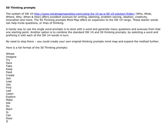50 Thinking prompts Mind Map | PPT