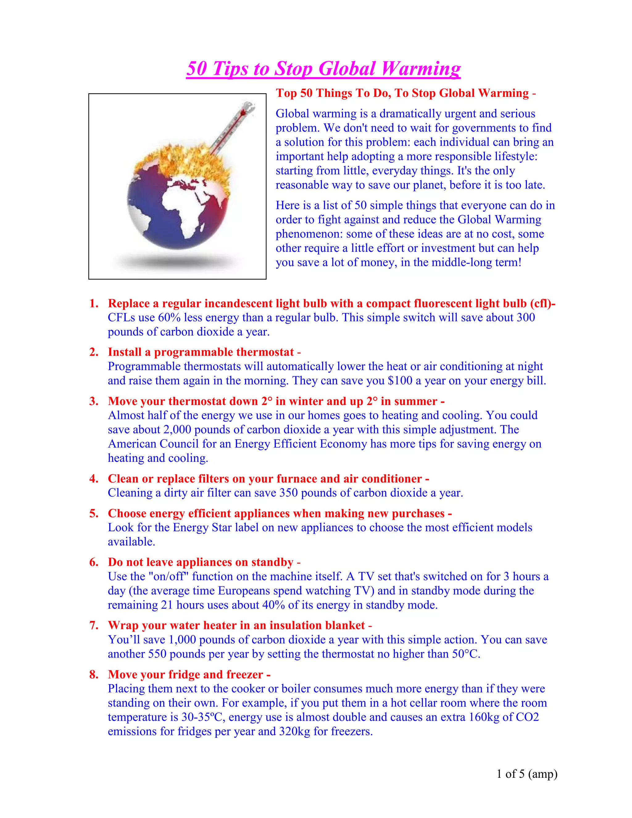 50 tips to stop global warming | PDF