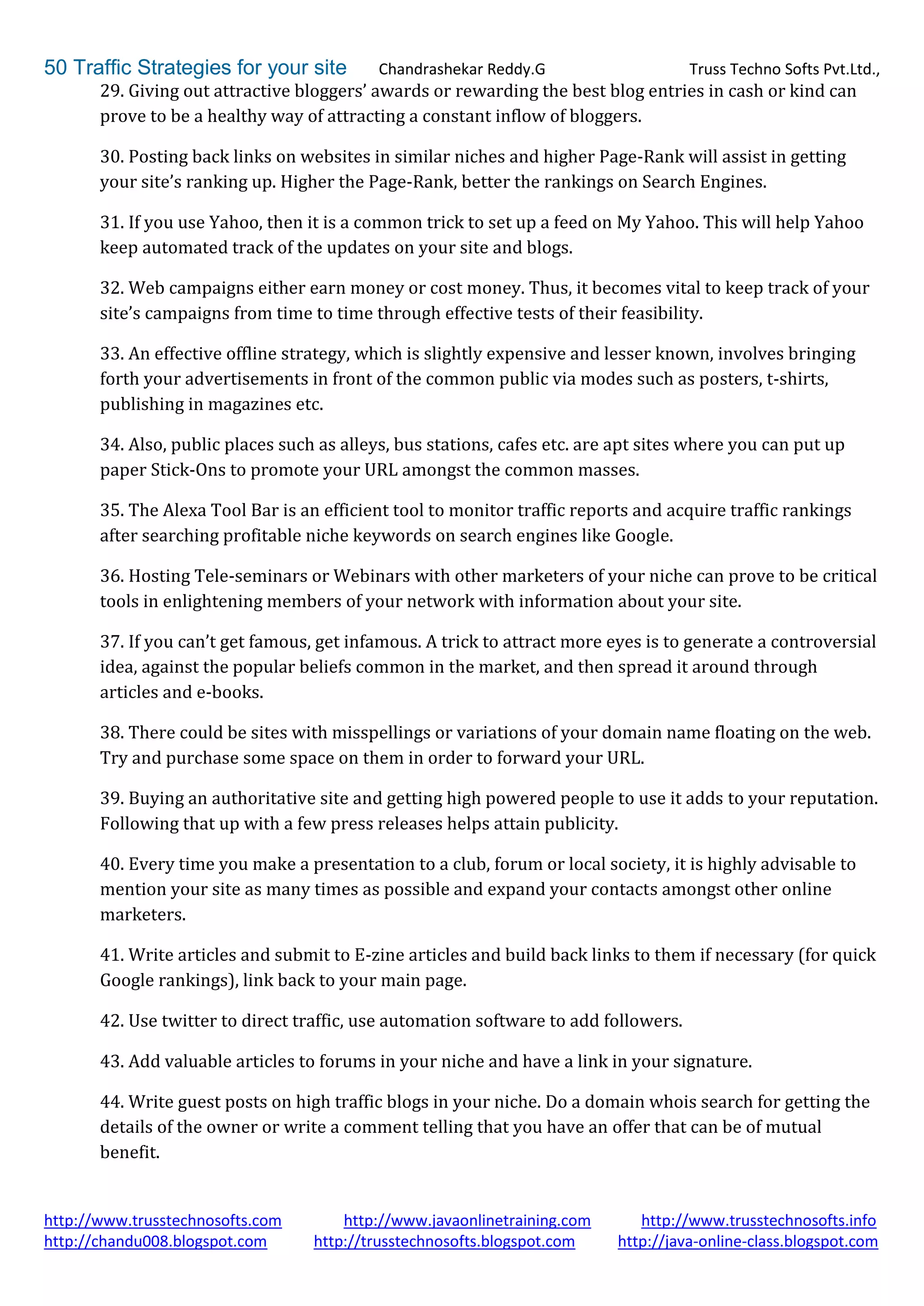 50 traffic strategies for your site | PDF | Social Networking | Internet