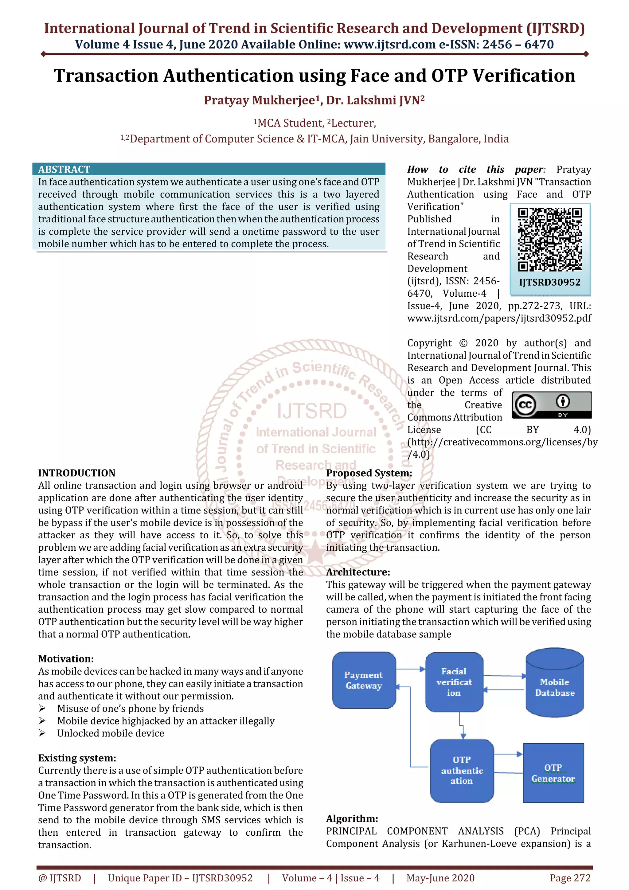 Transaction Authentication Using Face And Otp Verification Pdf Free Download