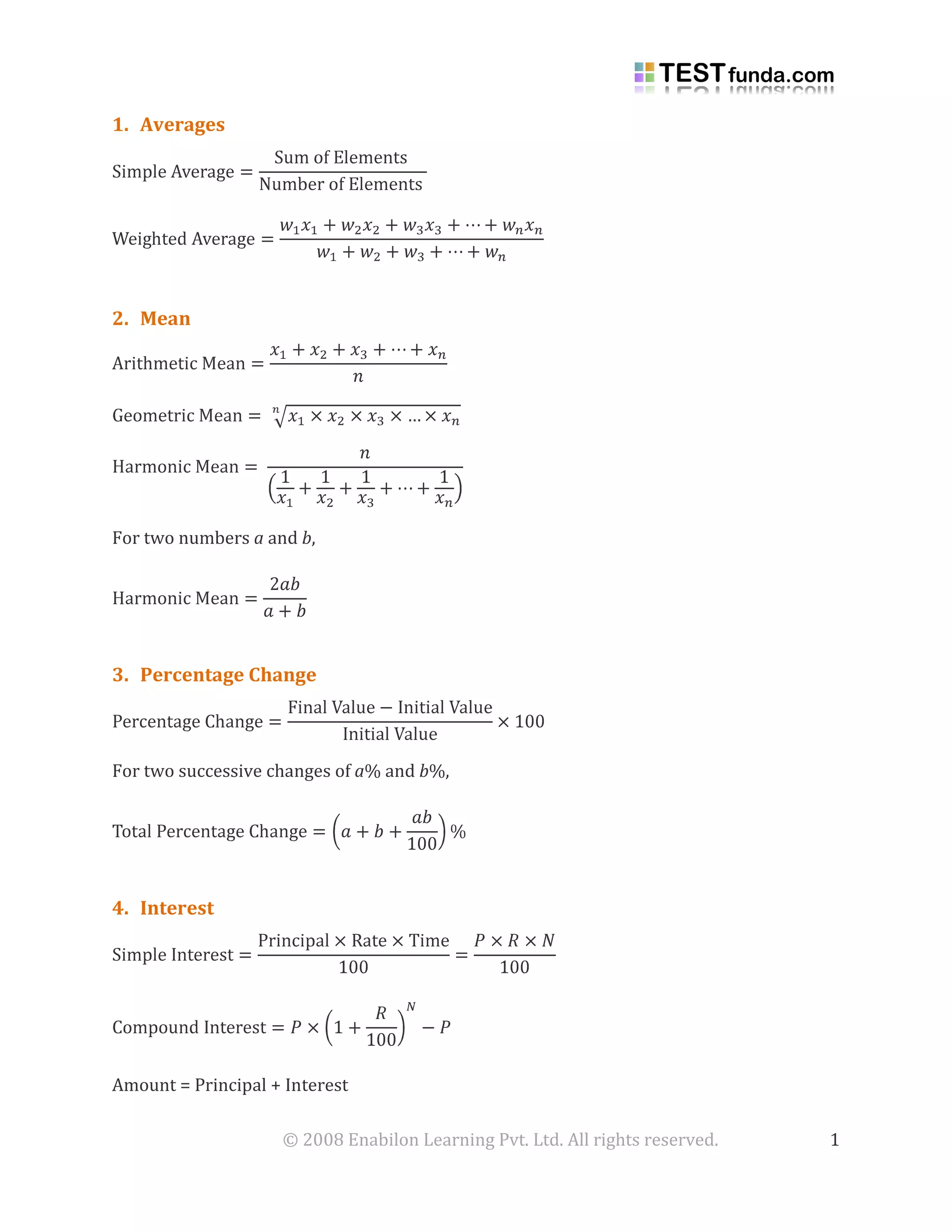 50 useful quant formula | PDF