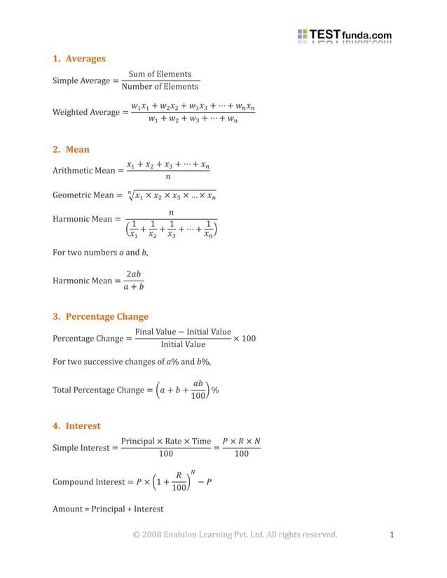 50 useful quant formula | PDF