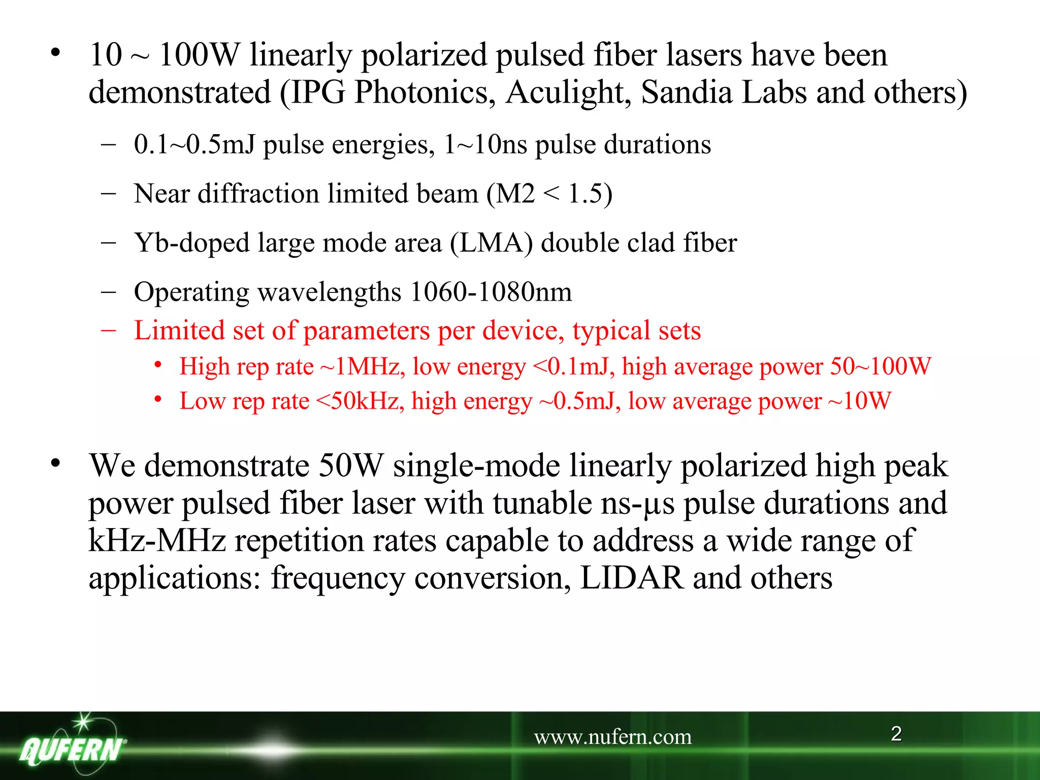 50W single-mode linearly polarized high peak power pulsed fiber laser | PPT