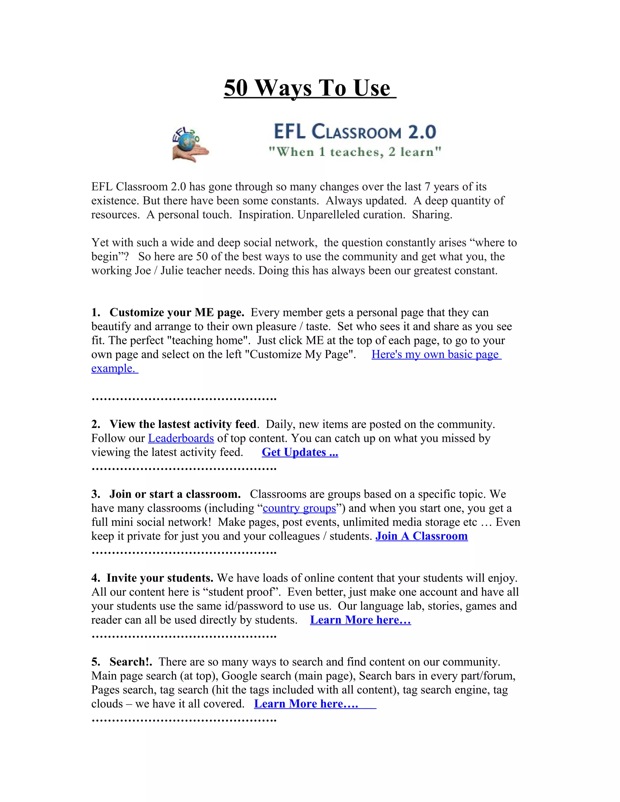 50 ways to use efl classroom 2.0 | PDF