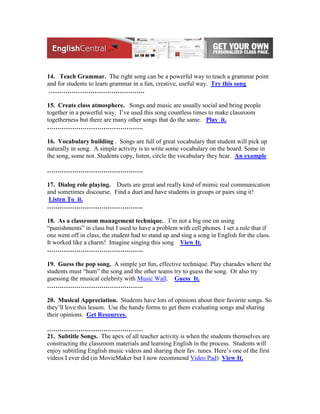 50 ways to use music in the English language classroom | PDF