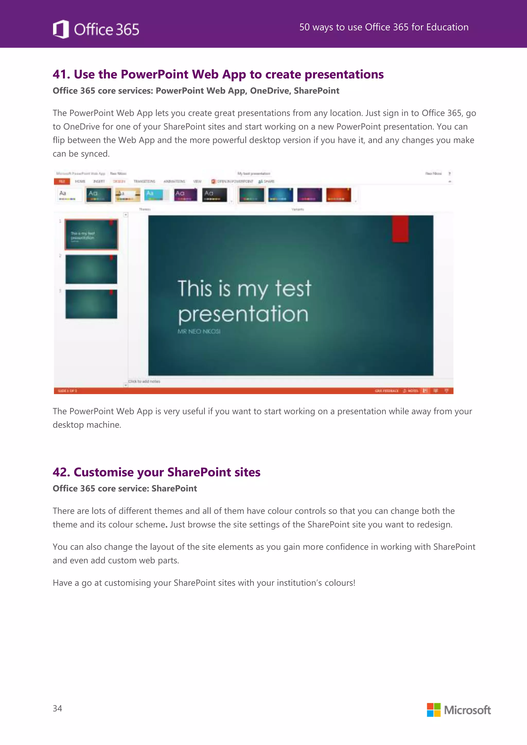 50 Ways to Use Office 365 for Education | PDF