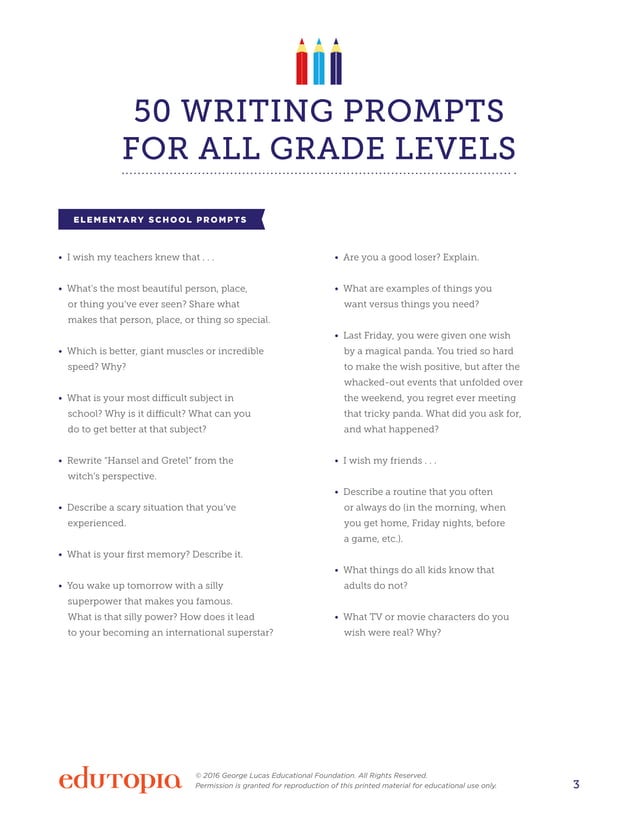 50 writing prompts_all_grade_levels | PDF | Internet for Beginners ...