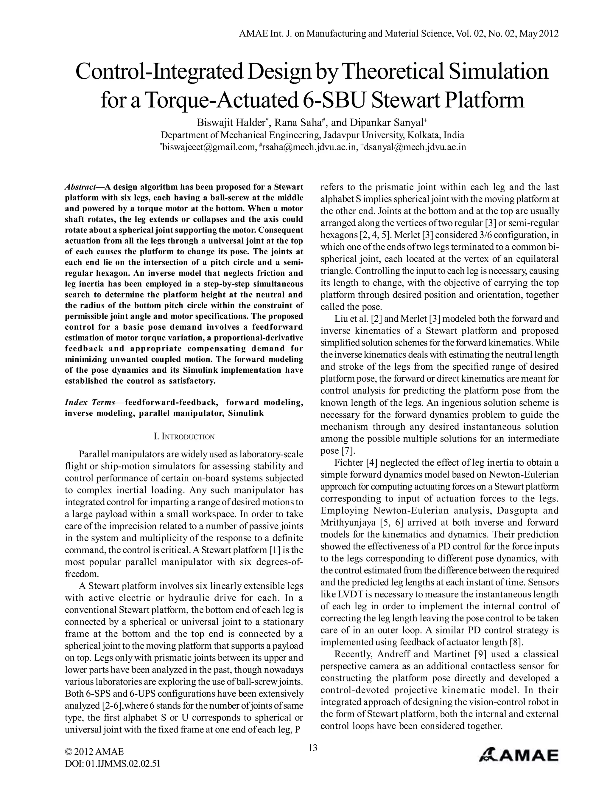 Control-Integrated Design by Theoretical Simulation for a Torque ...