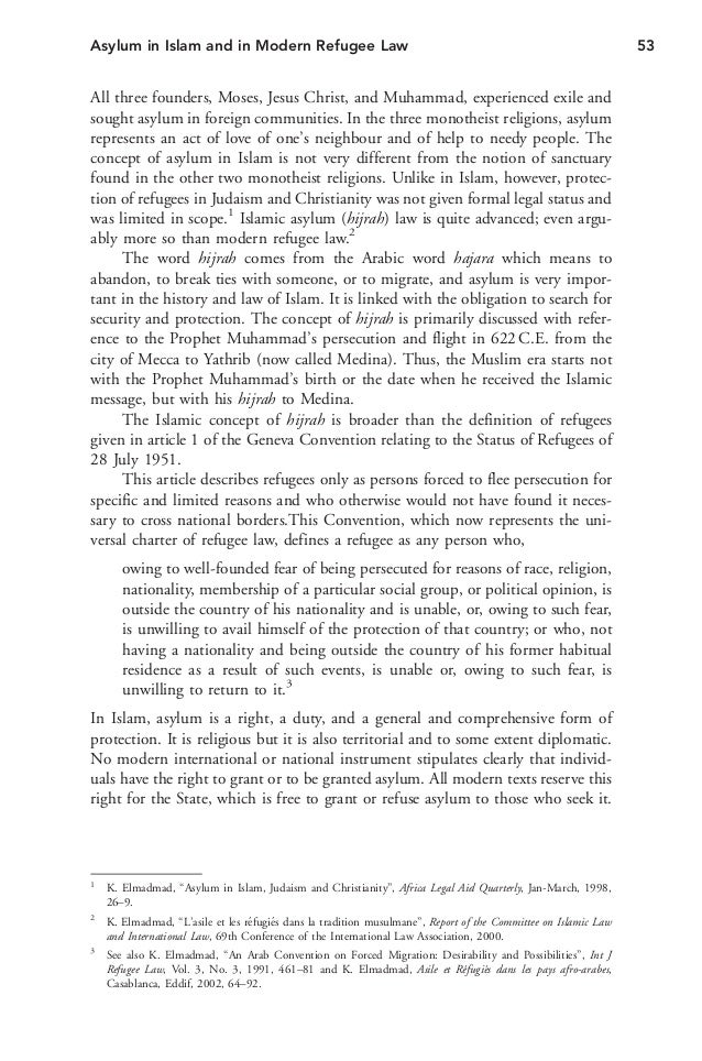 Asylum in Islam and in Modern Refugee Law