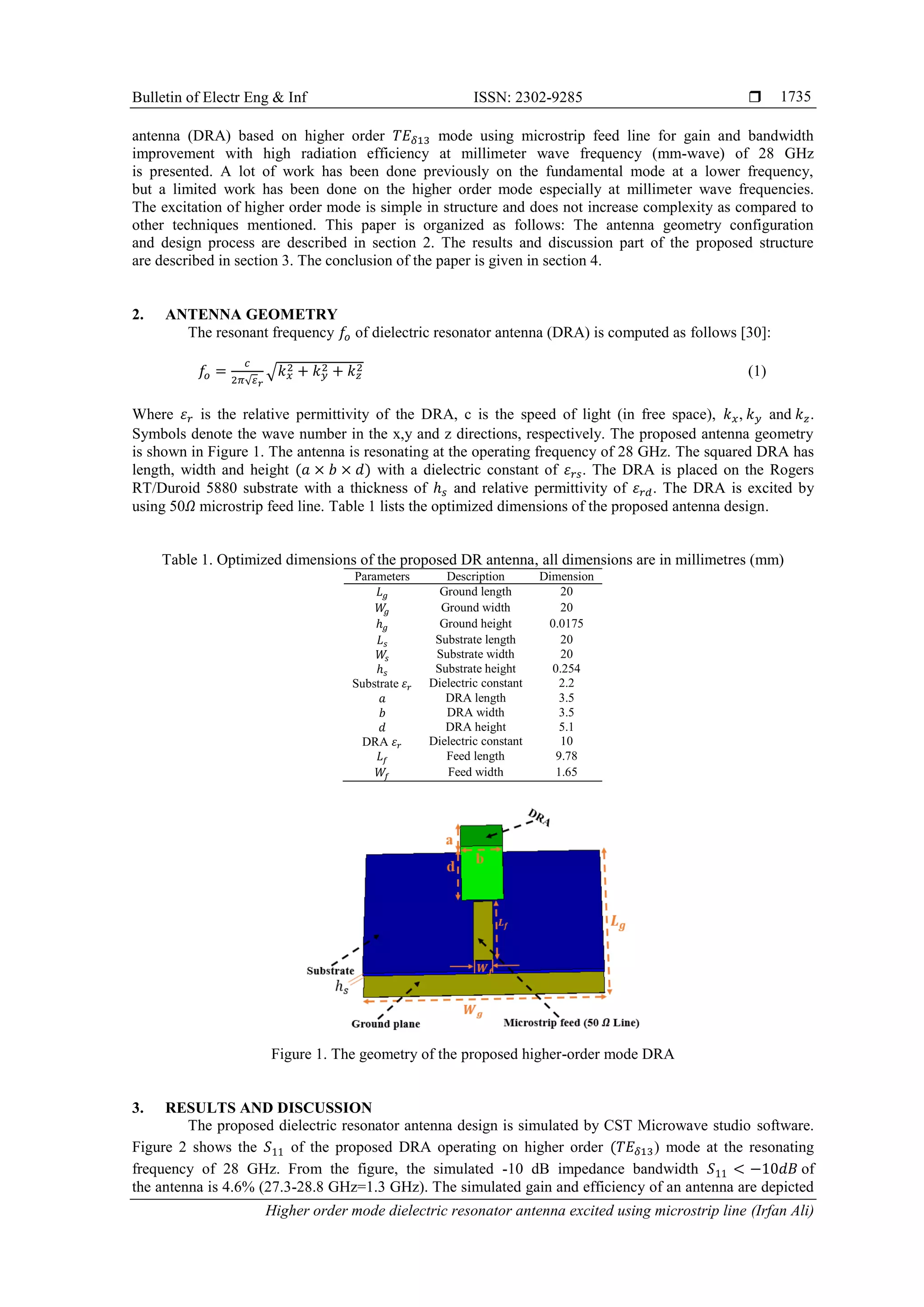 Higher order mode dielectric resonator antenna excited using microstrip ...