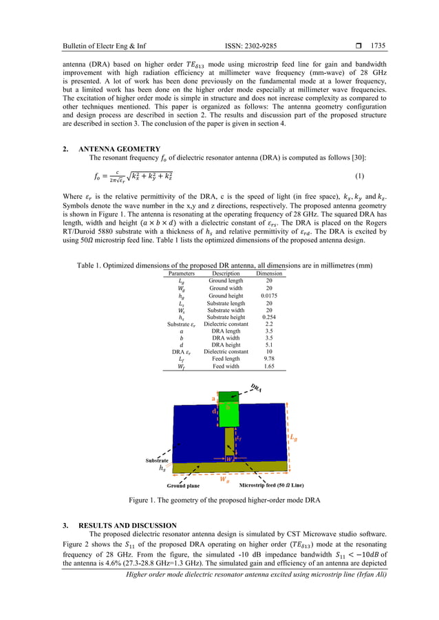 Higher order mode dielectric resonator antenna excited using microstrip line | PDF | Technology ...