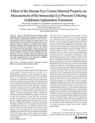 Effect of the Human Eye Cornea Material Property on Measurement of the Intraocular Eye Pressure ...