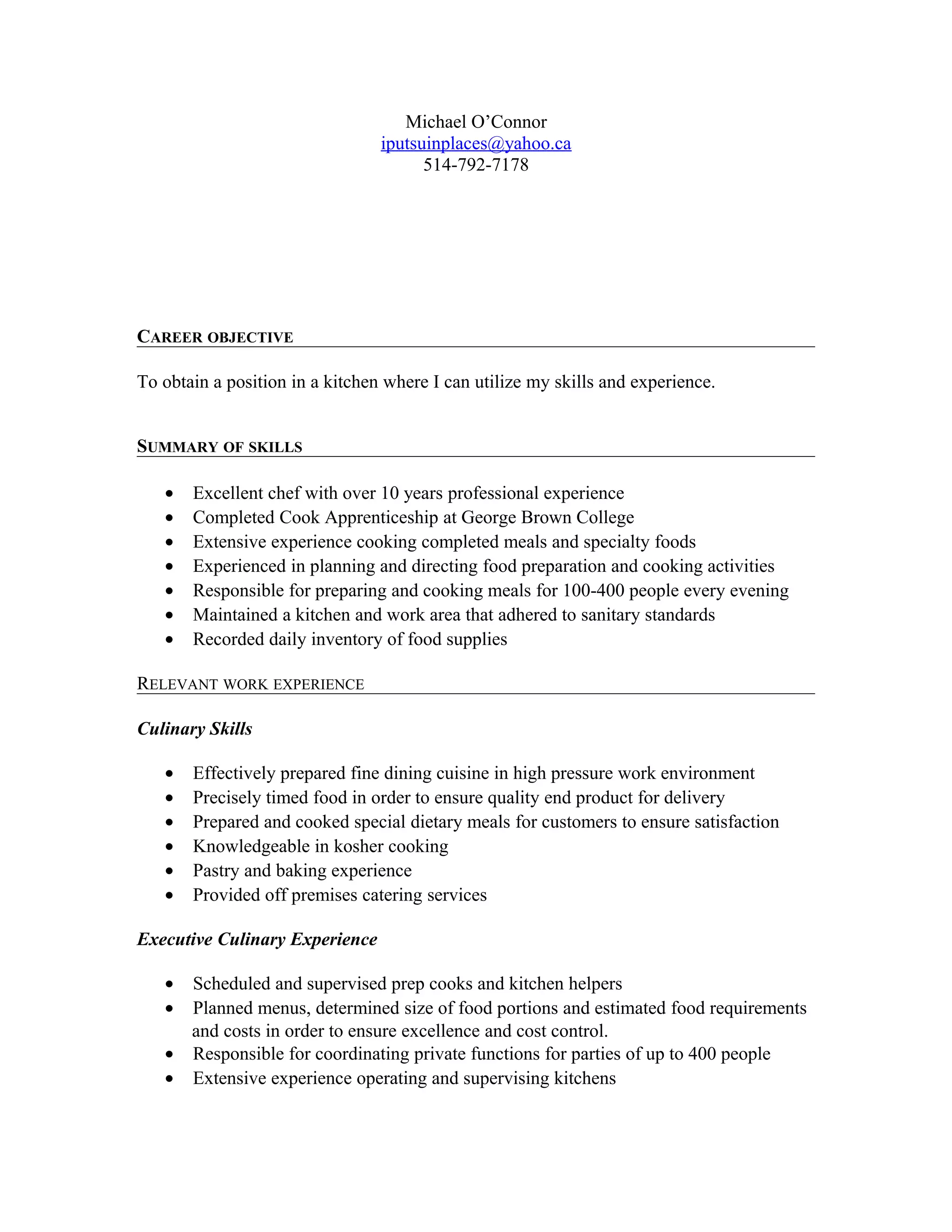 Michael OConnor cv | DOC