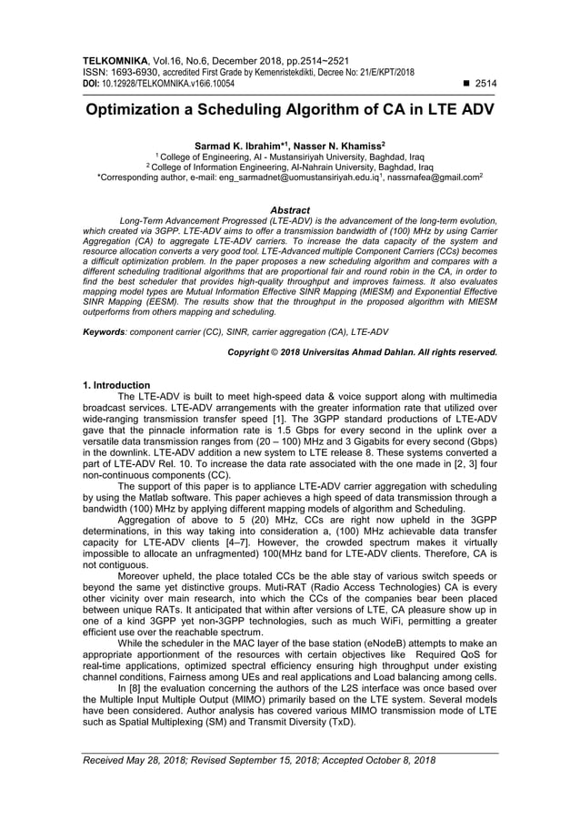 Optimization A Scheduling Algorithm Of Ca In Lte Adv Pdf