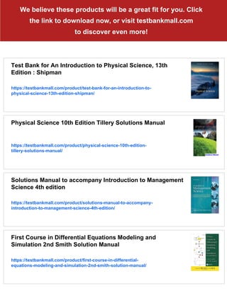 Introduction to Physical Science 14th Edition Shipman Solutions Manual | PDF