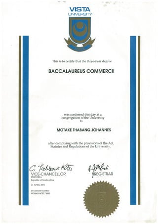 B Com Degree Certificate | PDF