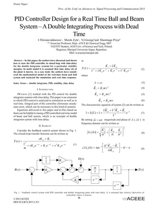 PID Controller Design for a Real Time Ball and Beam System – A Double Integrating Process with ...