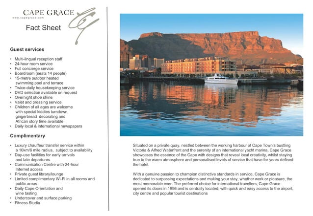 cape Grace | PDF | Hotels and Motels | Travel Type