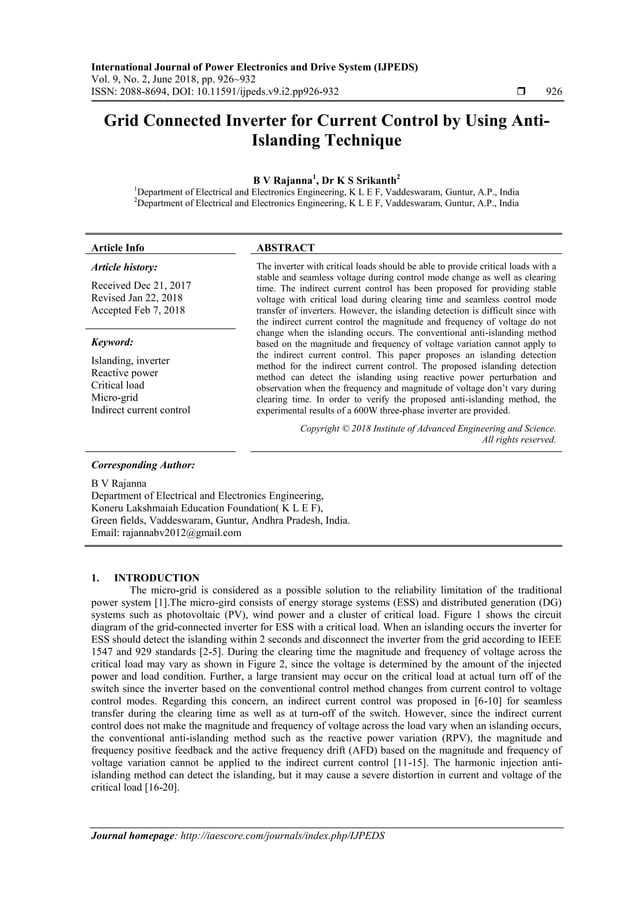 Grid Connected Inverter For Current Control By Using Anti Islanding Technique Pdf