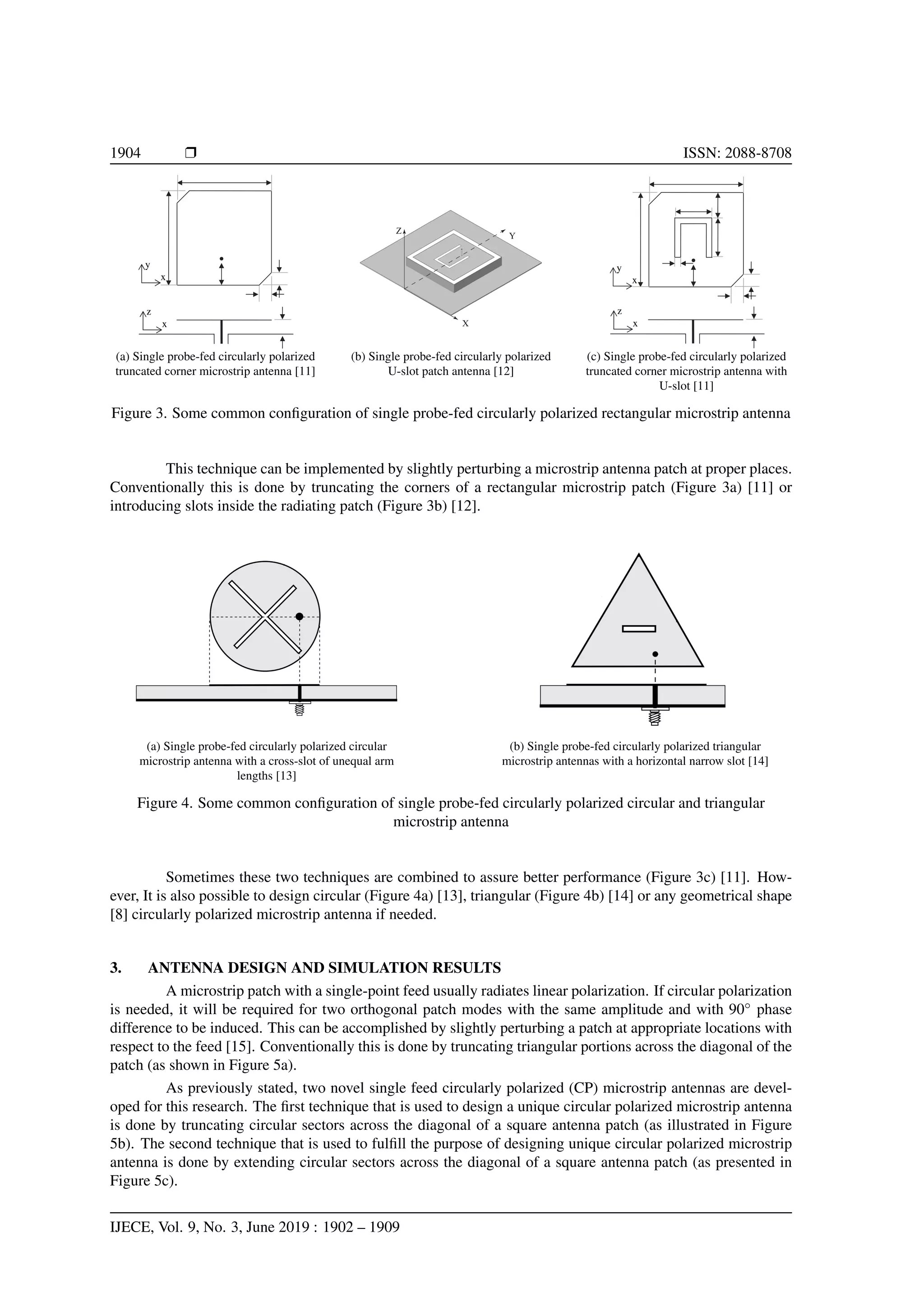 Single feed circularly polarized crescent-cut and extended corner ...