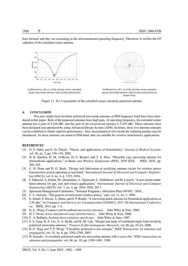 Single feed circularly polarized crescent-cut and extended corner ...