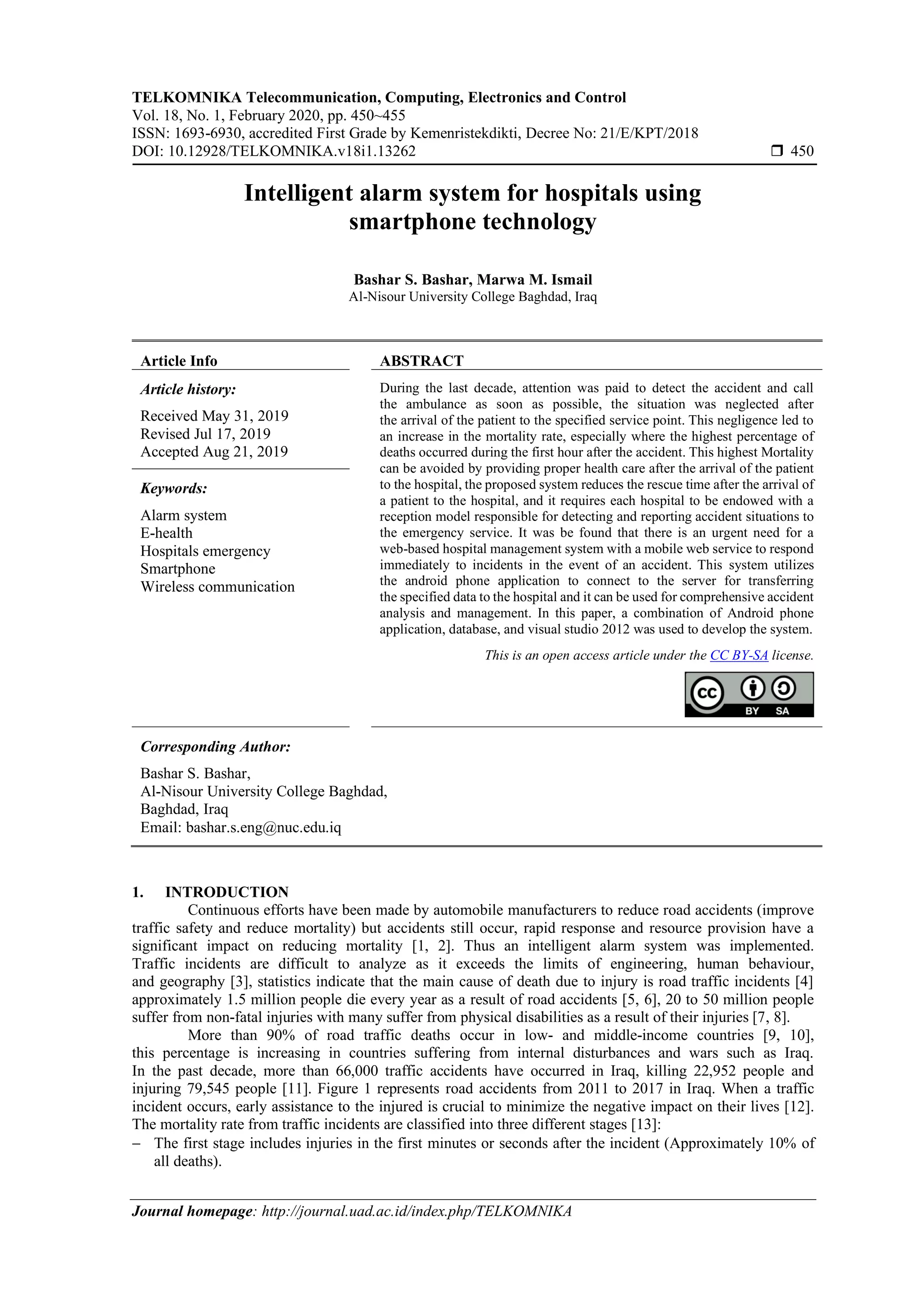 Intelligent alarm system for hospitals using smartphone technology | PDF
