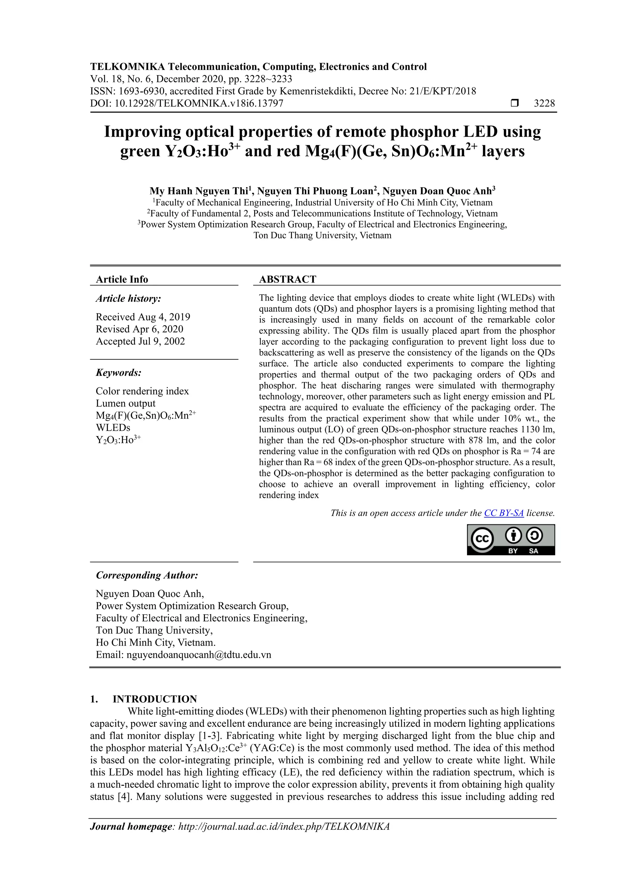 Improving optical properties of remote phosphor LED using green Y2O3 ...