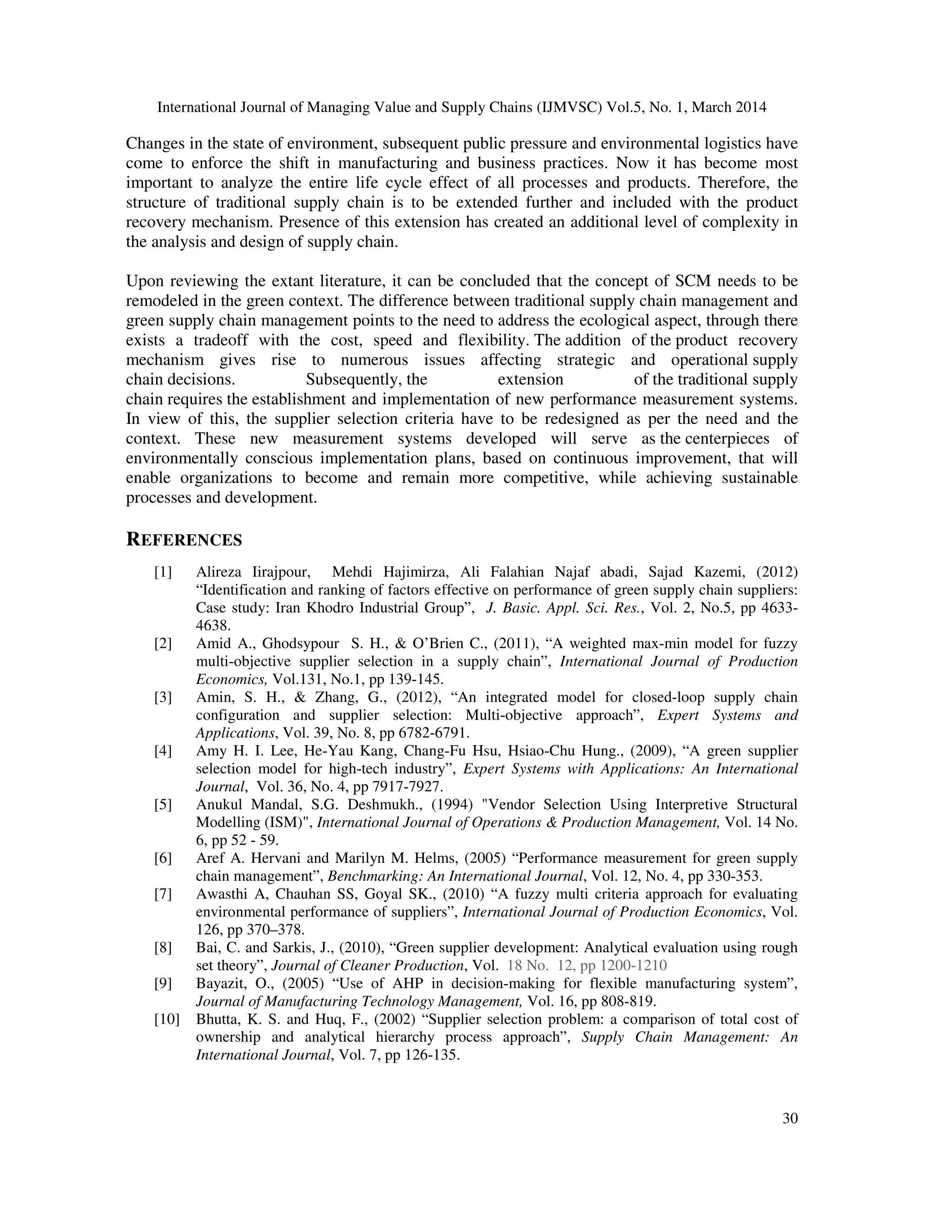 EMERGING SUPPLIER SELECTION CRITERIA IN THE CONTEXT OF TRADITIONAL VS GREEN SUPPLY CHAIN ...
