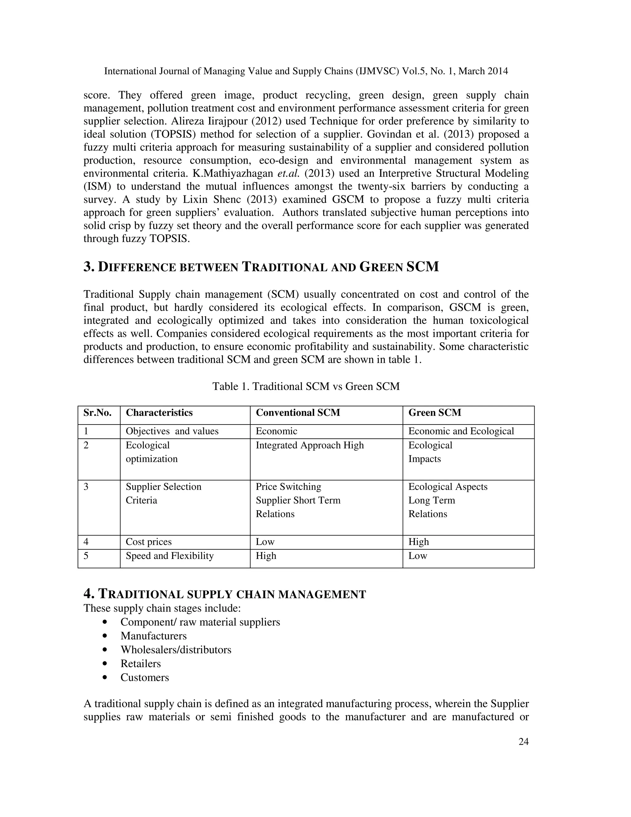 EMERGING SUPPLIER SELECTION CRITERIA IN THE CONTEXT OF TRADITIONAL VS GREEN SUPPLY CHAIN ...