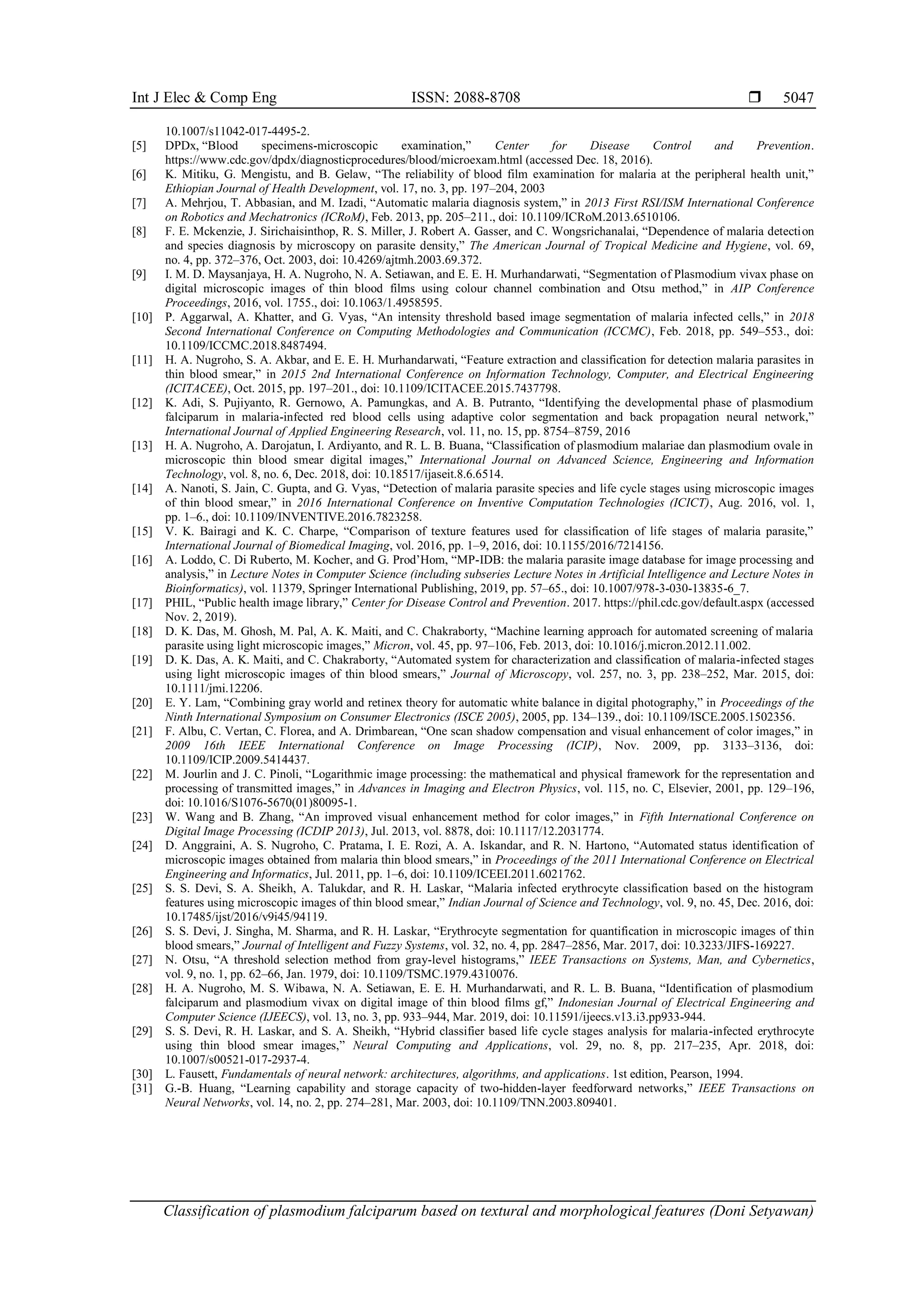 Classification of plasmodium falciparum based on textural and morphological features | PDF