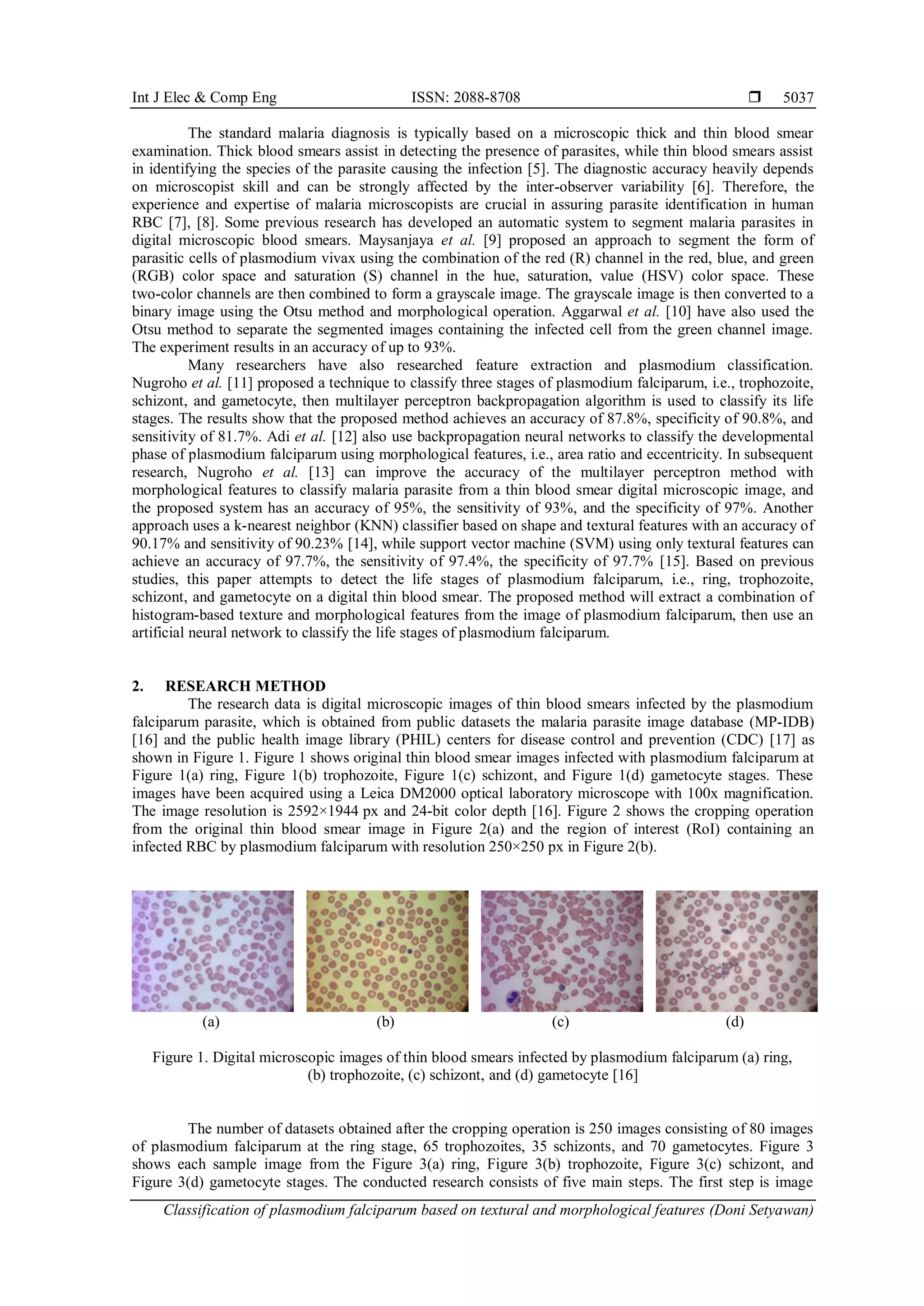Classification of plasmodium falciparum based on textural and morphological features | PDF