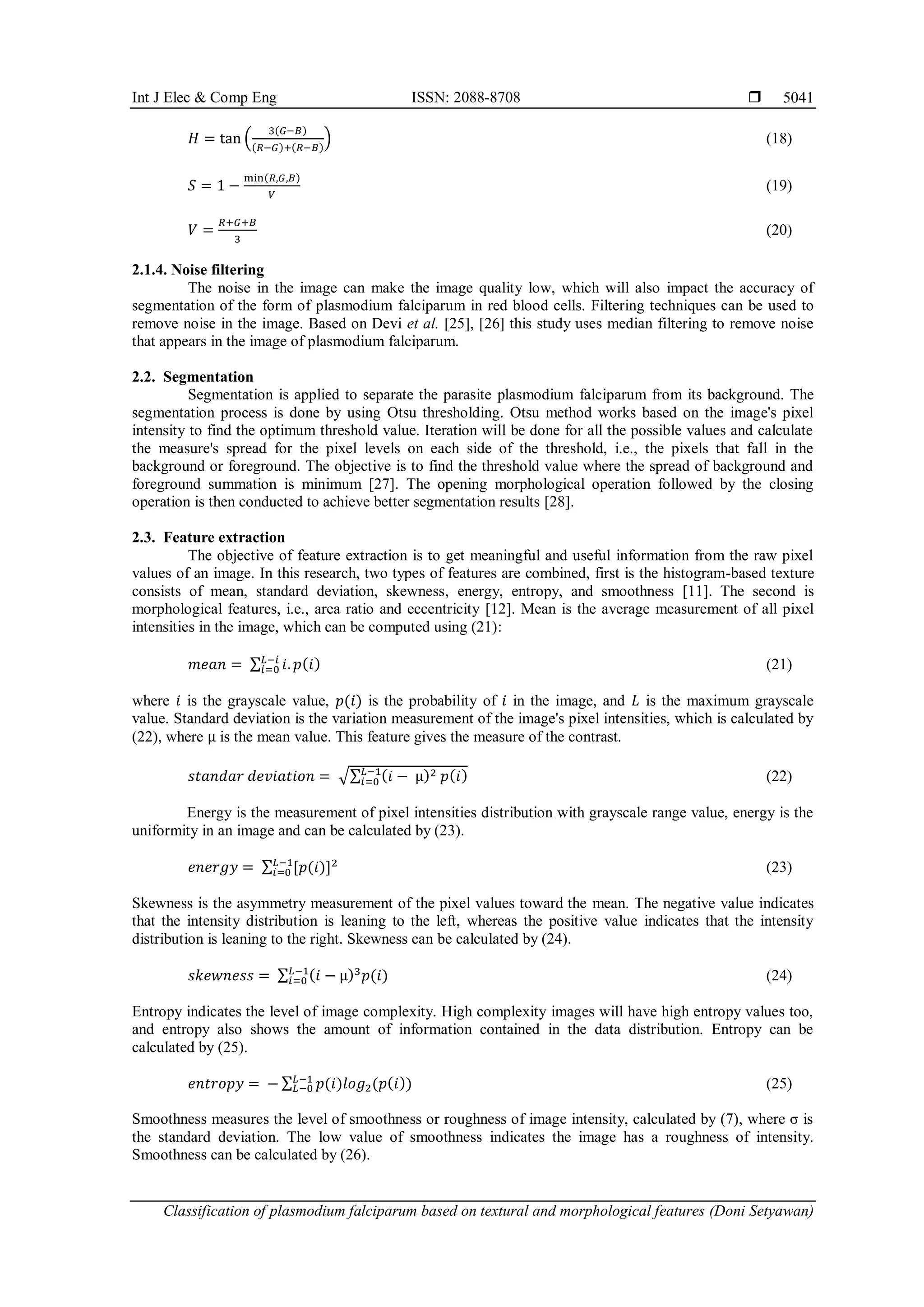 Classification of plasmodium falciparum based on textural and morphological features | PDF