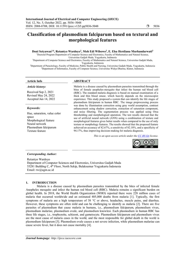 Classification of plasmodium falciparum based on textural and ...