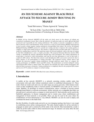 An IDS scheme against Black hole Attack to Secure AOMDV Routing in MANET | PDF