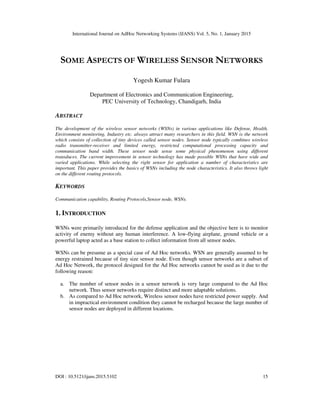 Some Aspects of Wireless Sensor Networks | PDF