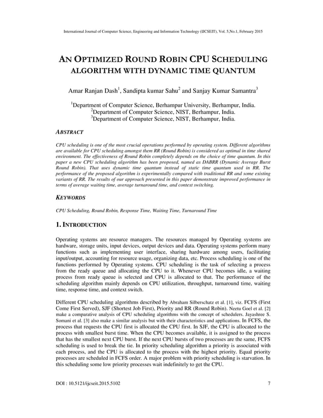 AN OPTIMIZED ROUND ROBIN CPU SCHEDULING ALGORITHM WITH DYNAMIC TIME QUANTUM | PDF