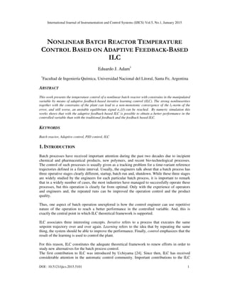 NONLINEAR BATCH REACTOR TEMPERATURE CONTROL BASED ON ADAPTIVE FEEDBACK-BASED ILC | PDF