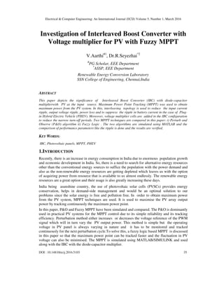 Investigation of Interleaved Boost Converter with Voltage multiplier for PV with Fuzzy MPPT | PDF