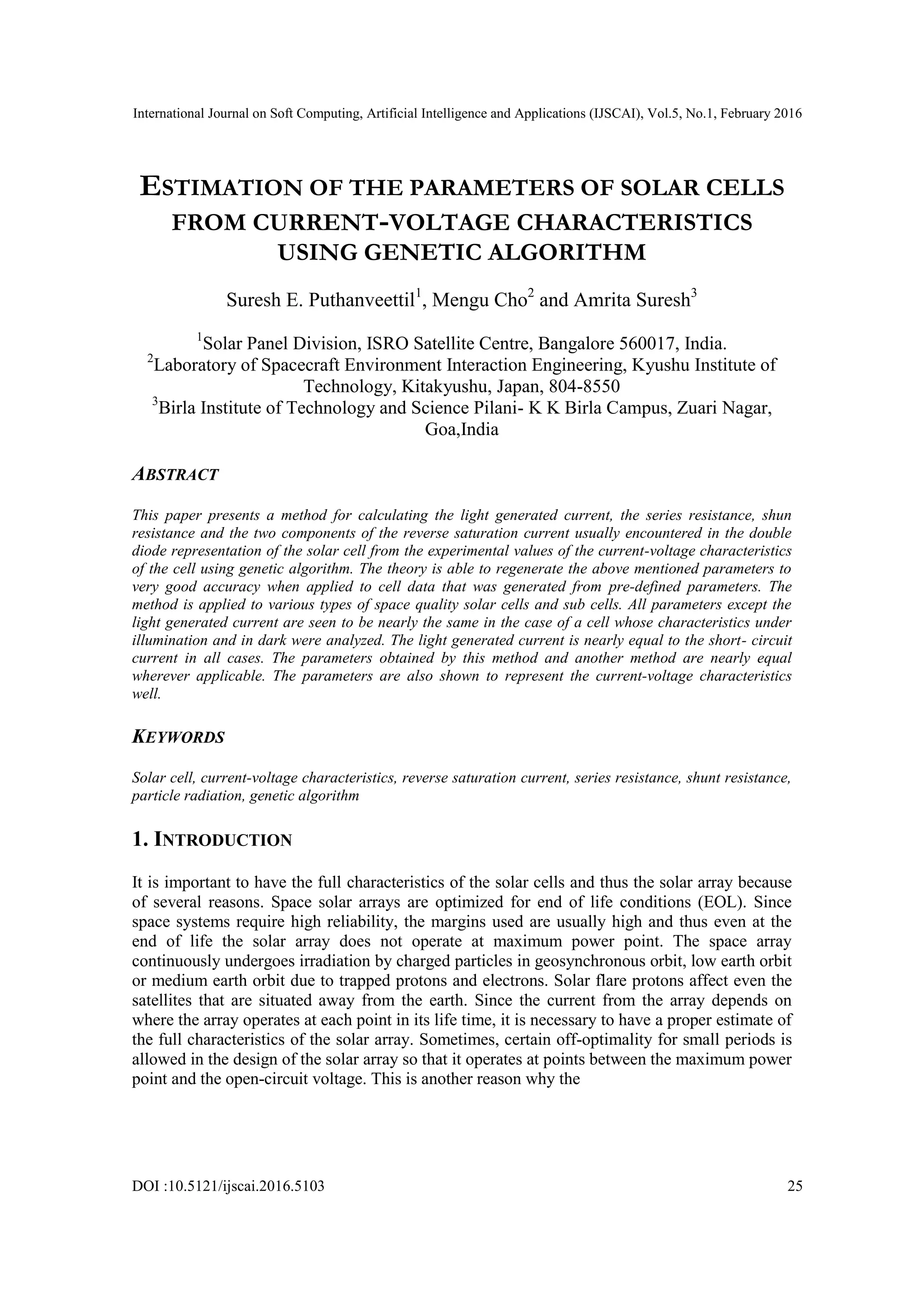 Estimation Of The Parameters Of Solar Cells From Current-Voltage Characteristics Using Genetic ...