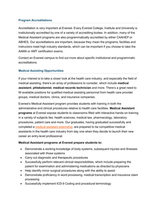Medical Assistant Programs at Everest | PDF