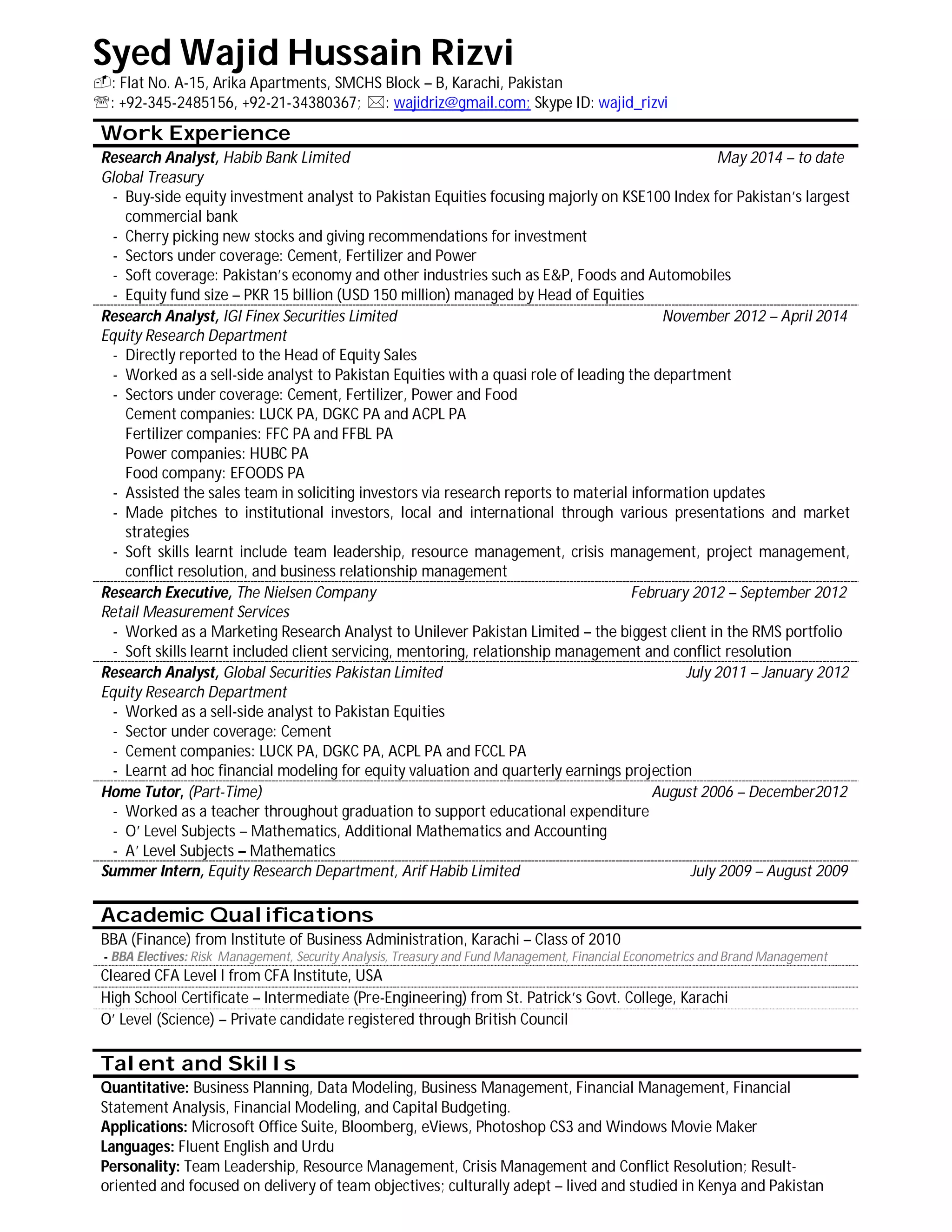 Resume - Wajid Rizvi | PDF | Business Accounting & Finance | Business
