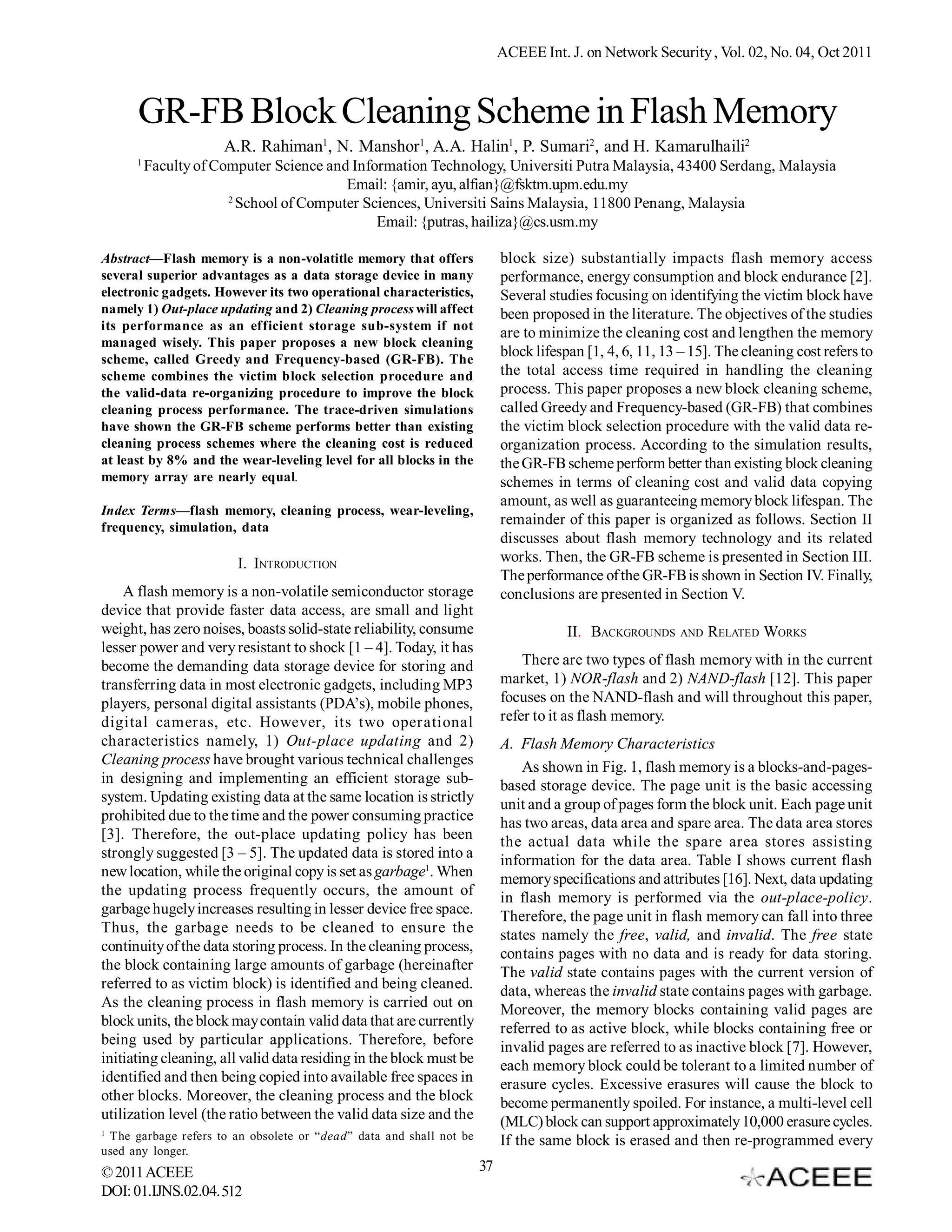 GR-FB Block Cleaning Scheme in Flash Memory | PDF