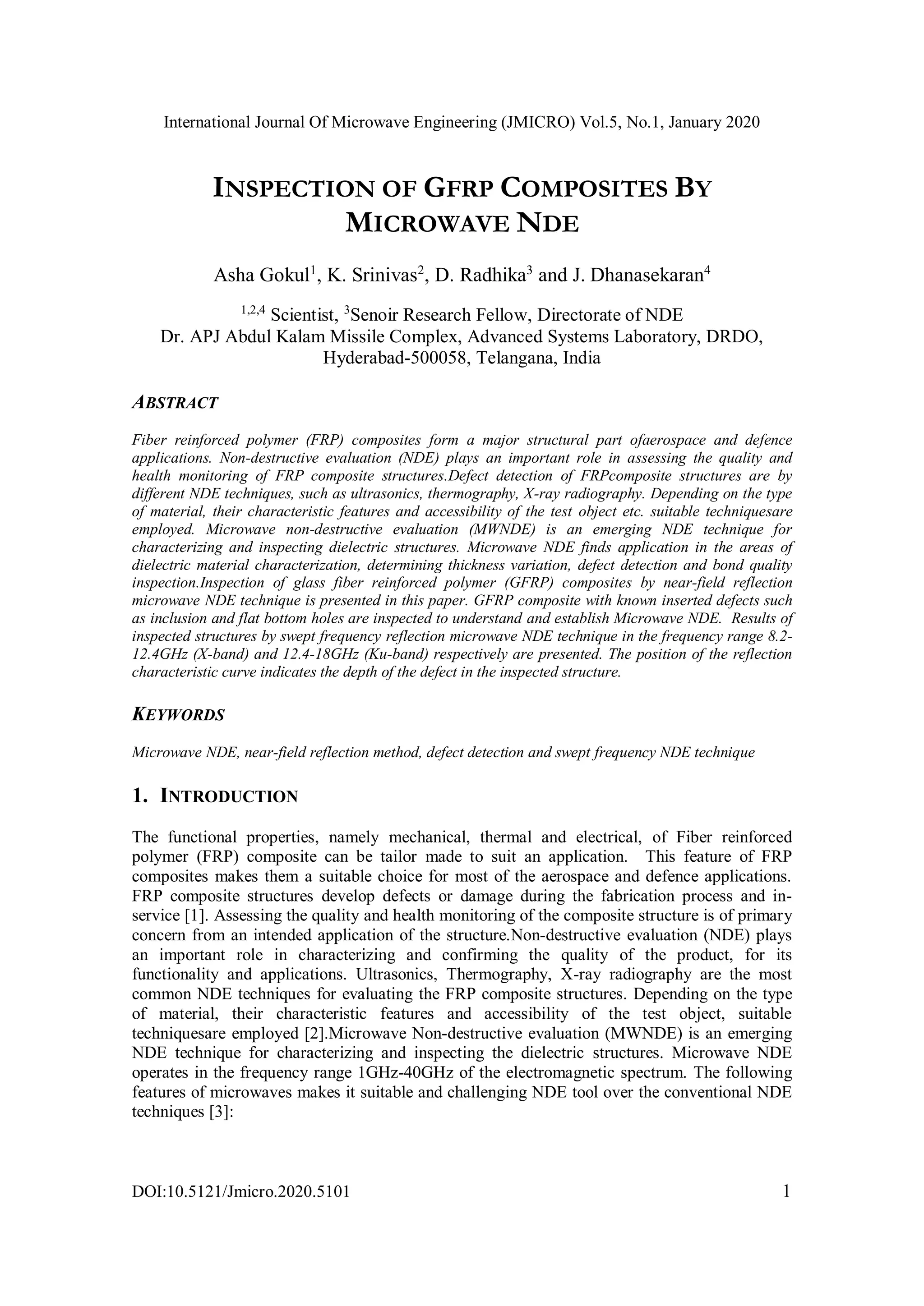INSPECTION OF GFRP COMPOSITES BY MICROWAVE NDE | PDF