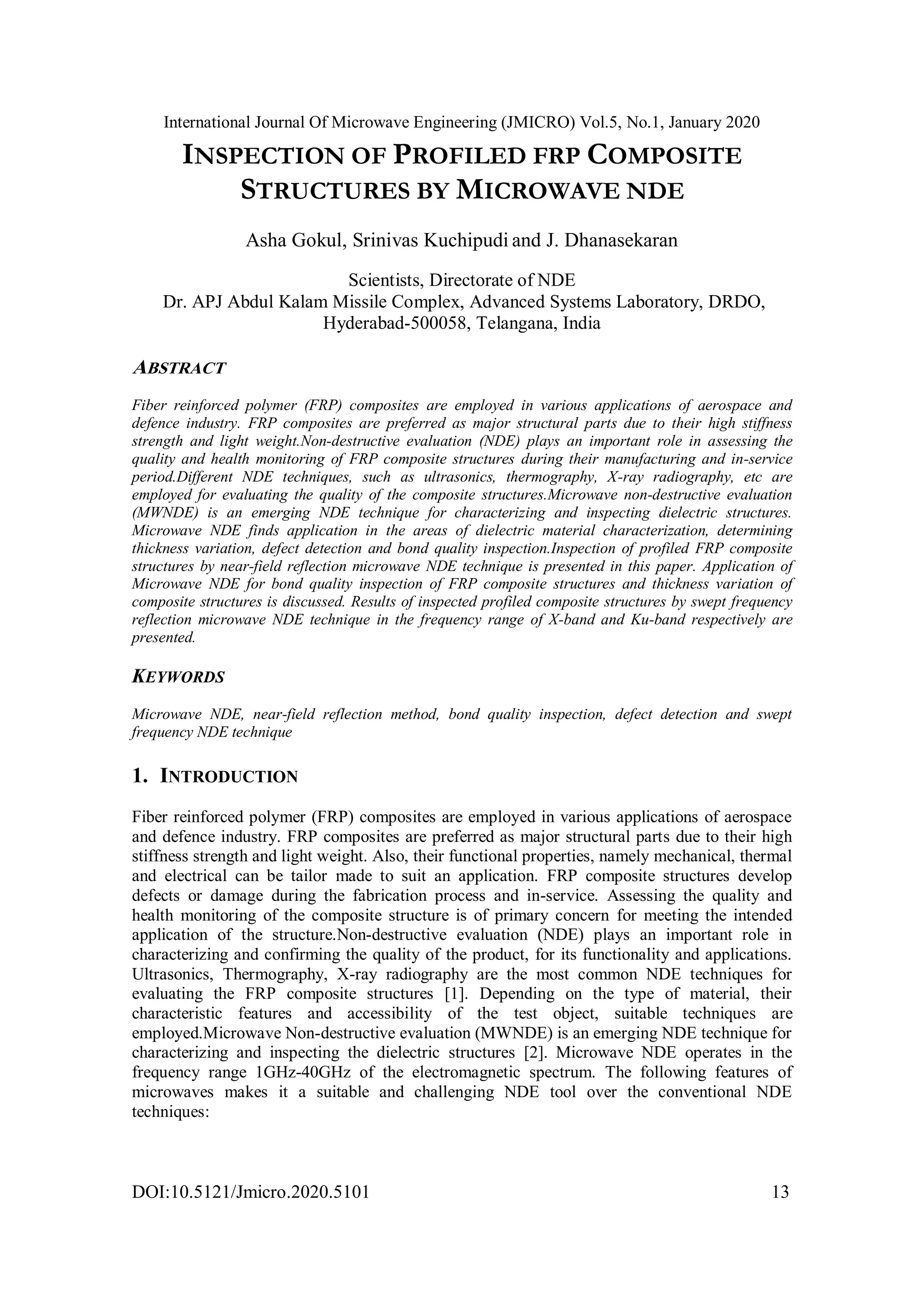 INSPECTION OF PROFILED FRP COMPOSITE STRUCTURES BY MICROWAVE NDE | PDF