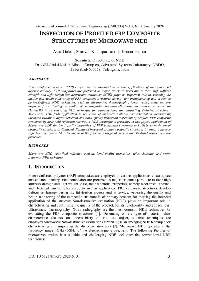 INSPECTION OF PROFILED FRP COMPOSITE STRUCTURES BY MICROWAVE NDE | PDF
