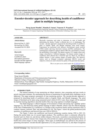 Encoder-decoder approach for describing health of cauliflower plant in multiple languages | PDF
