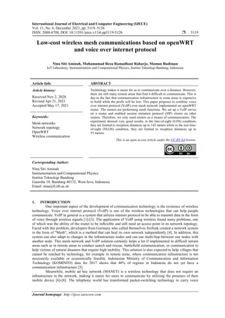 Low-cost wireless mesh communications based on openWRT and voice over internet protocol | PDF