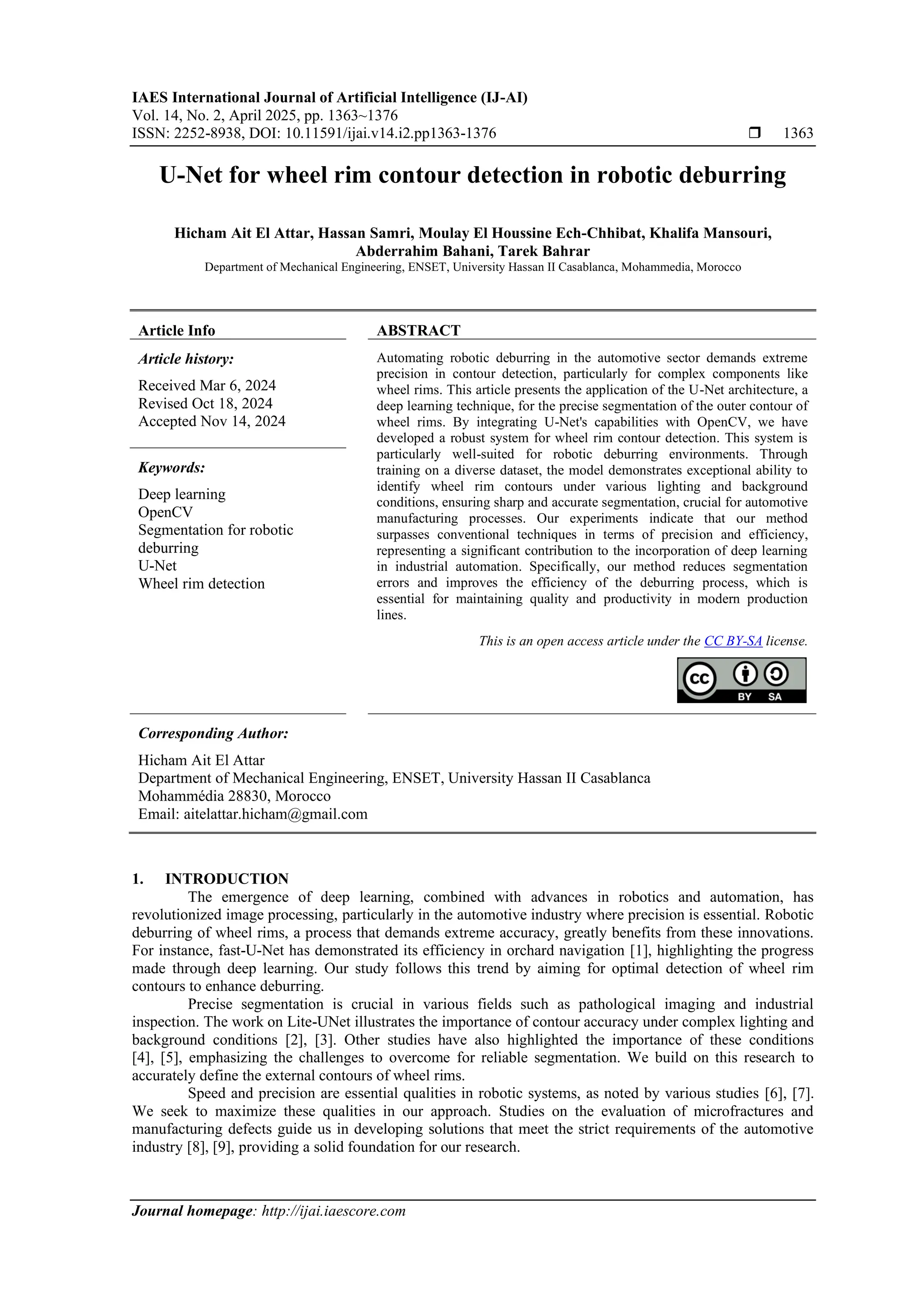 U-Net for wheel rim contour detection in robotic deburring | PDF